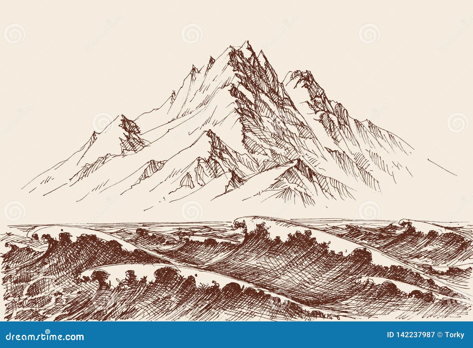 Beautiful sea view drawing stock vector. Illustration of peak - 142237987