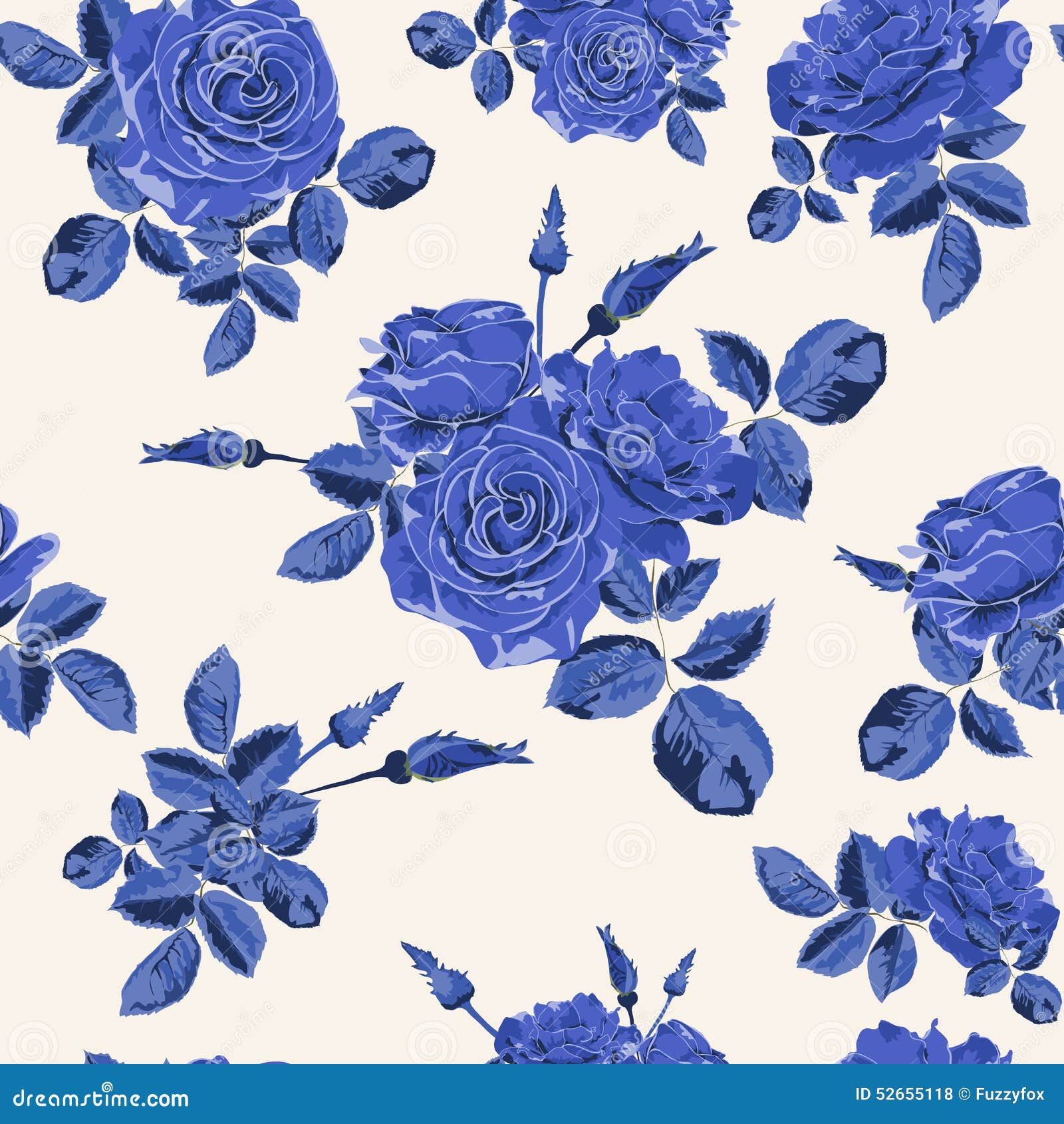 Beautiful Seamless Blue Roses Pattern On Light Background Stock Vector ...