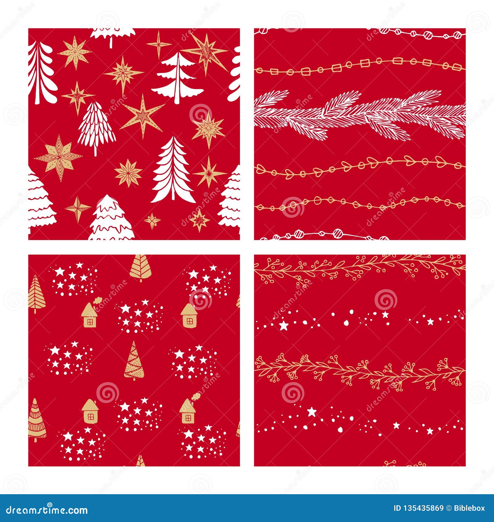 Beautiful Seamless Christmas and Winter Patterns, Drawn by Hand. Many ...