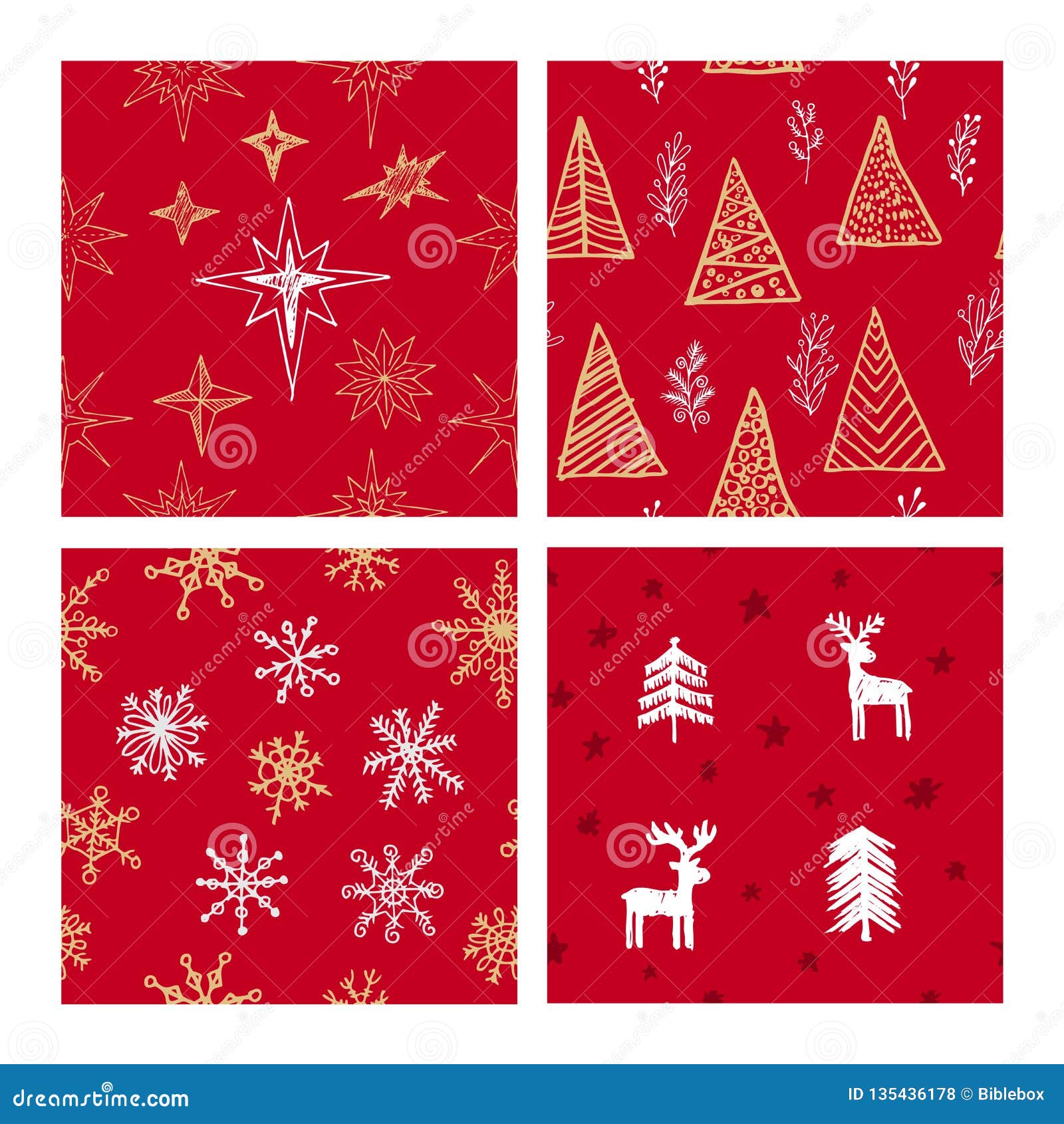 Beautiful Seamless Christmas and Winter Patterns, Drawn by Hand. Many ...