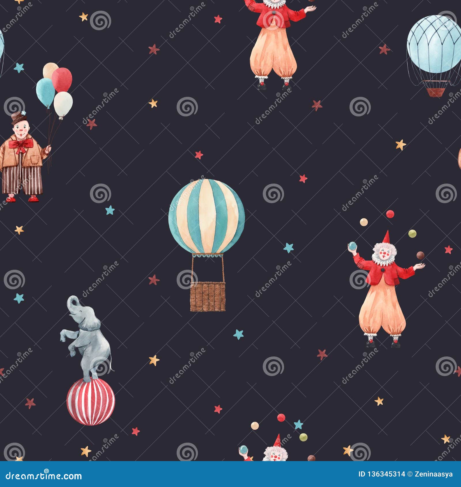 Watercolor circus pattern stock illustration. Illustration of ...
