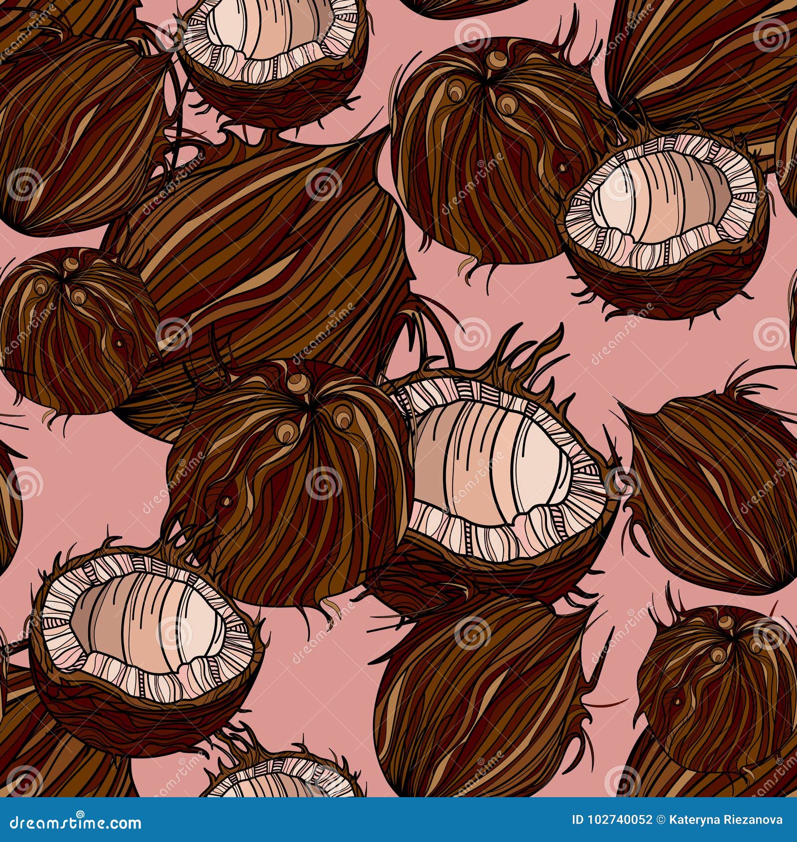 Beautiful Seamless Pattern with Coconut. Stock Vector - Illustration of ...