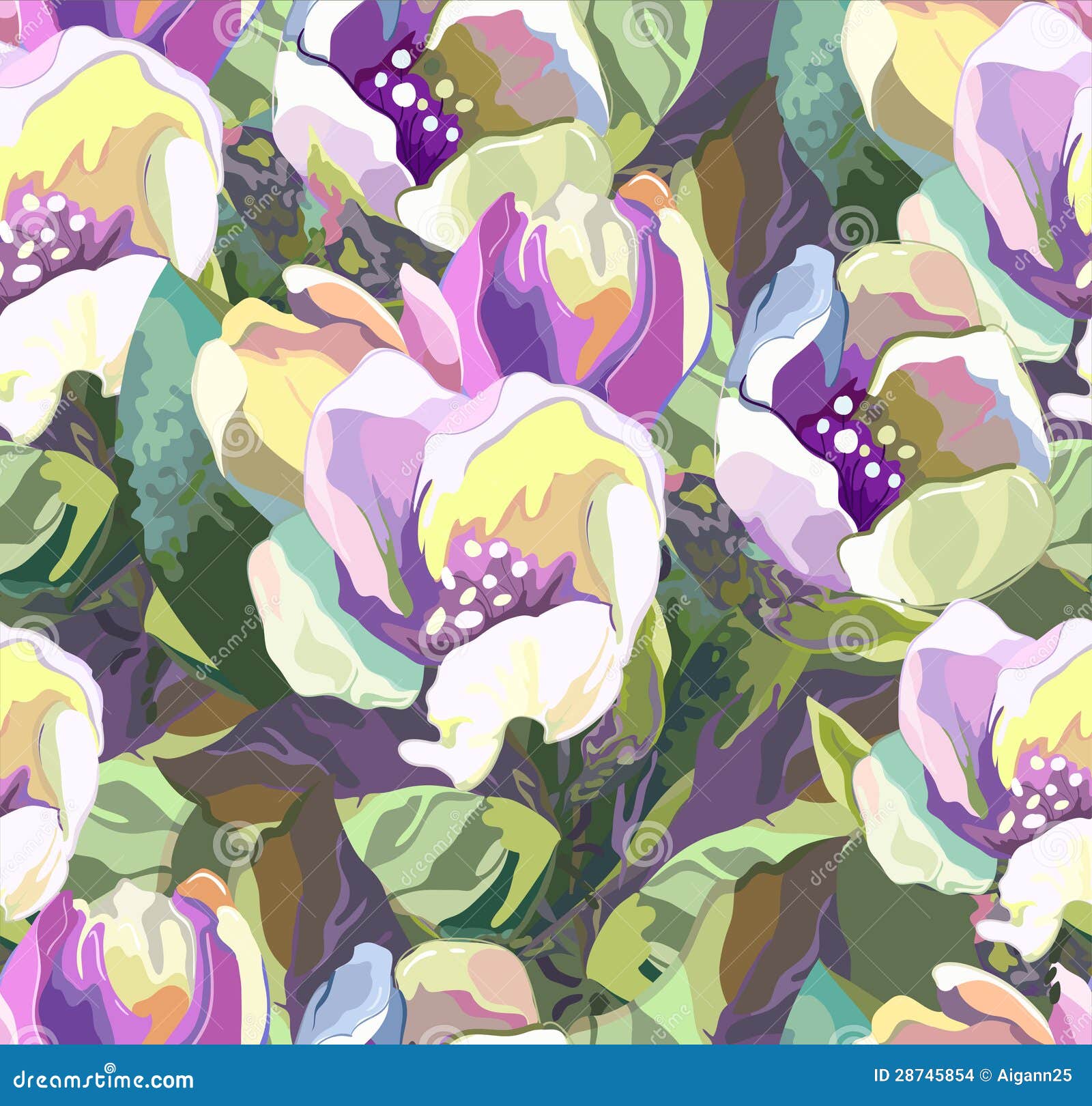 Beautiful Seamless Pattern of Colored Flowers Stock Vector ...