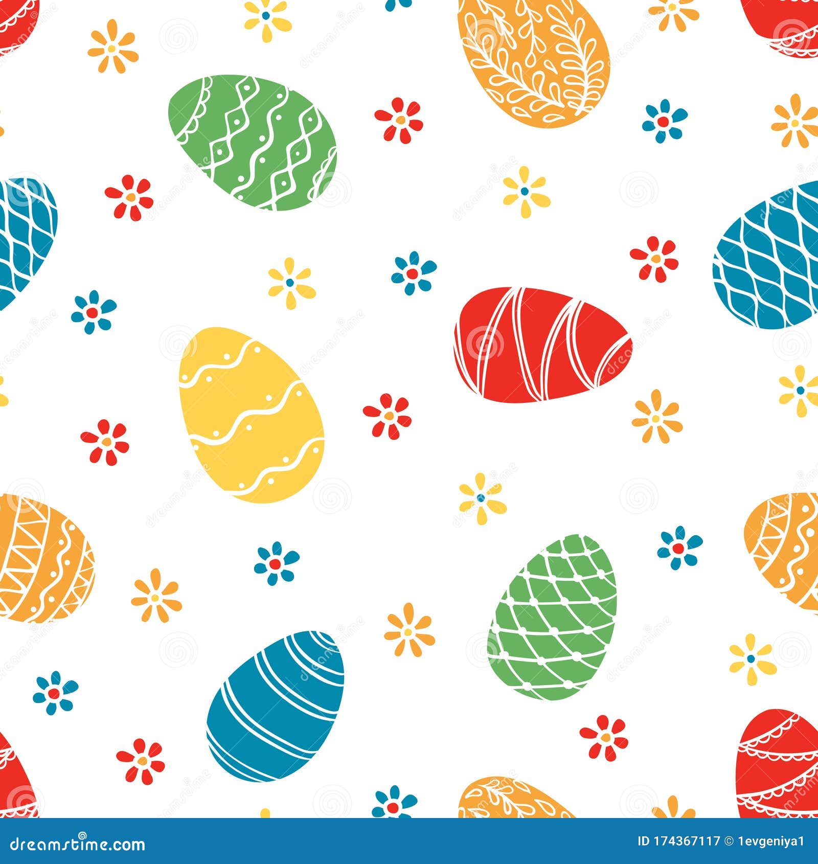 Beautiful Seamless Pattern of Doodle Easter Eggs. Design Background Greeting Cards and ...
