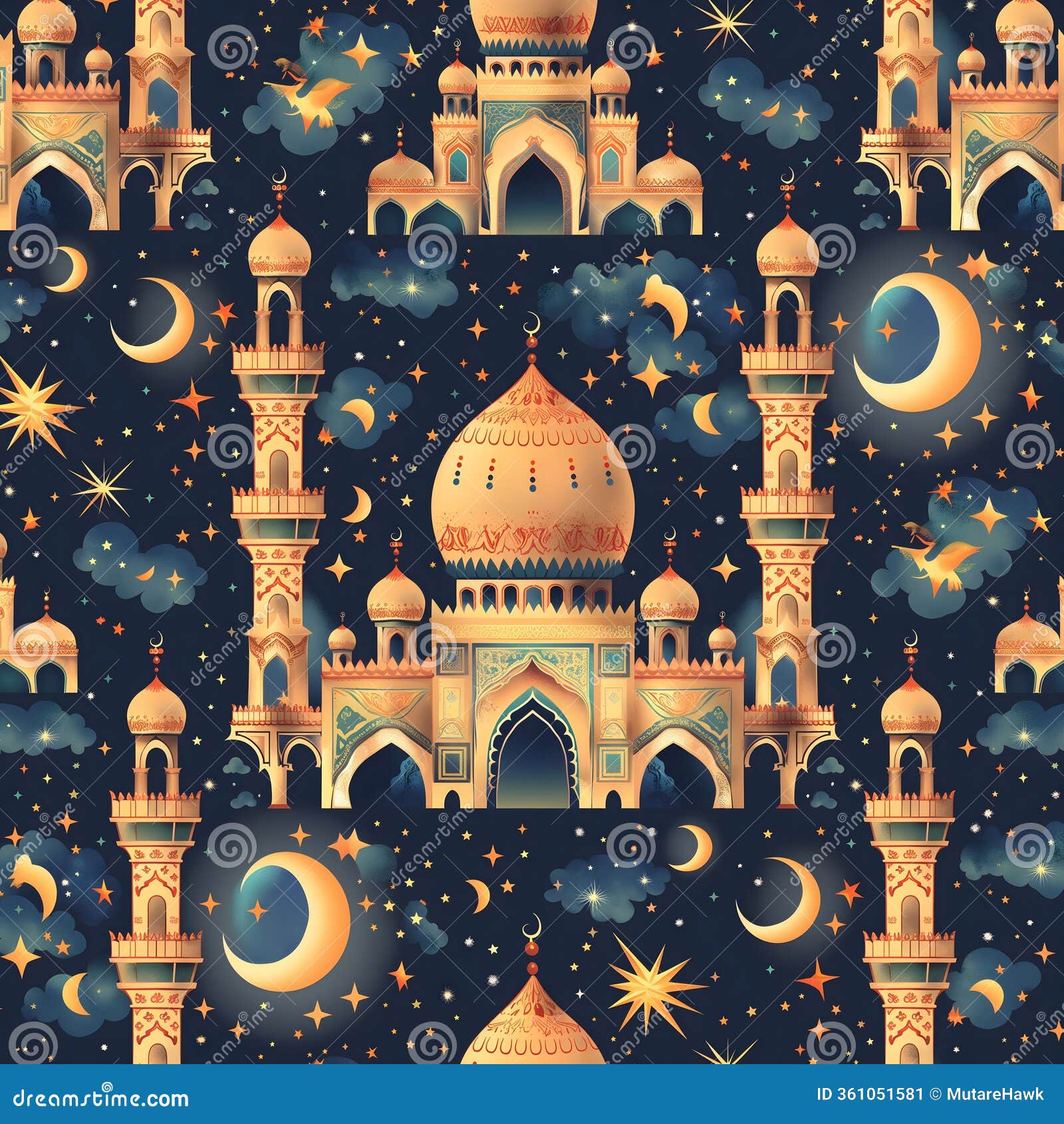 Night Sky Mosque Seamless Pattern: a Celestial Islamic Architectural ...