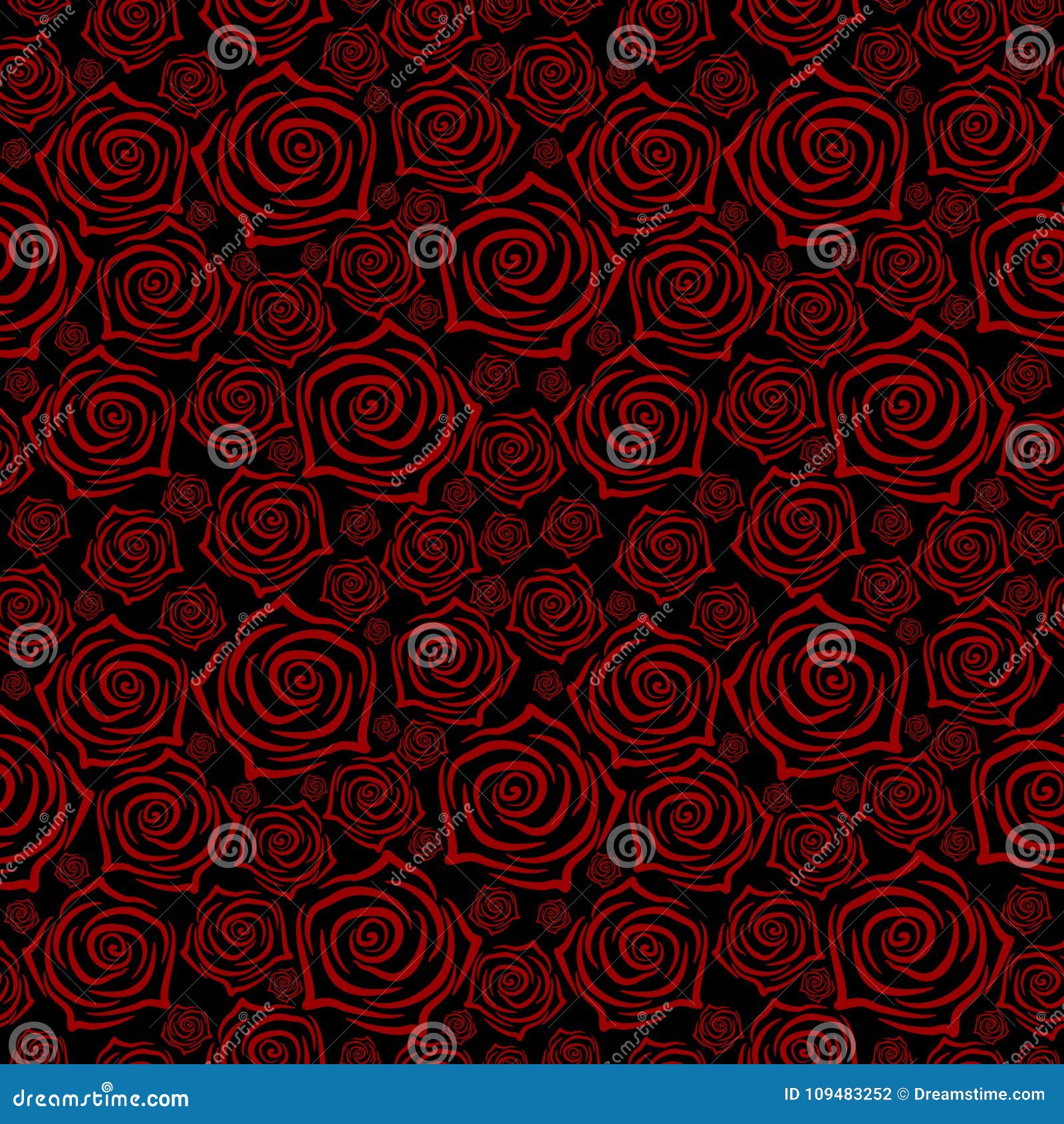 Beautiful Seamless Pattern with Red Roses on Black Background. Vector ...