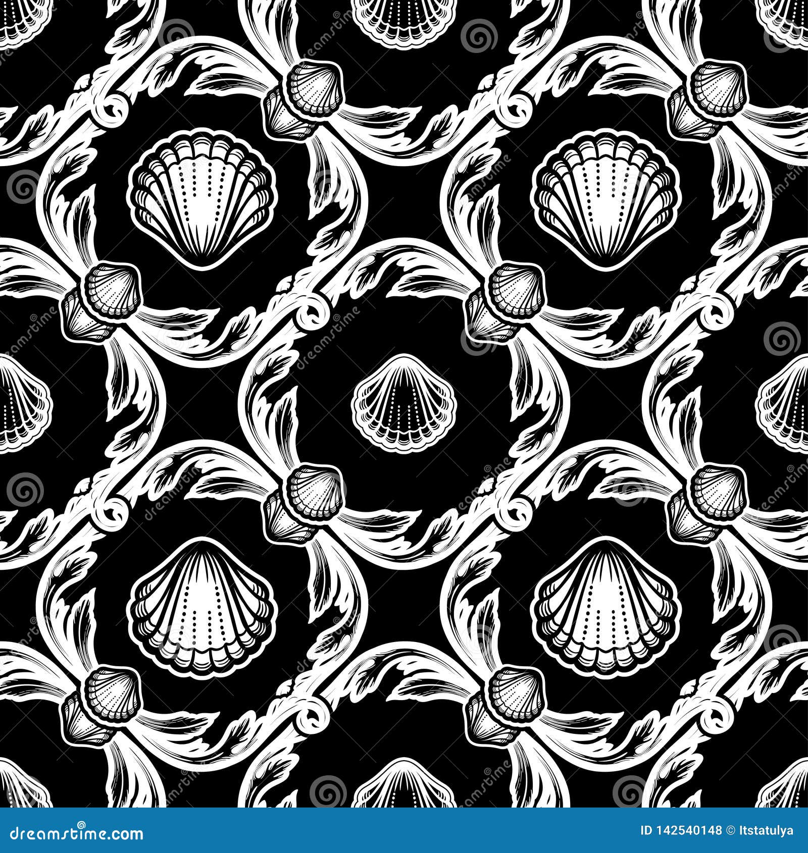 Beautiful Seamless Pattern with Shells. Vector Texture for Wallpapers ...