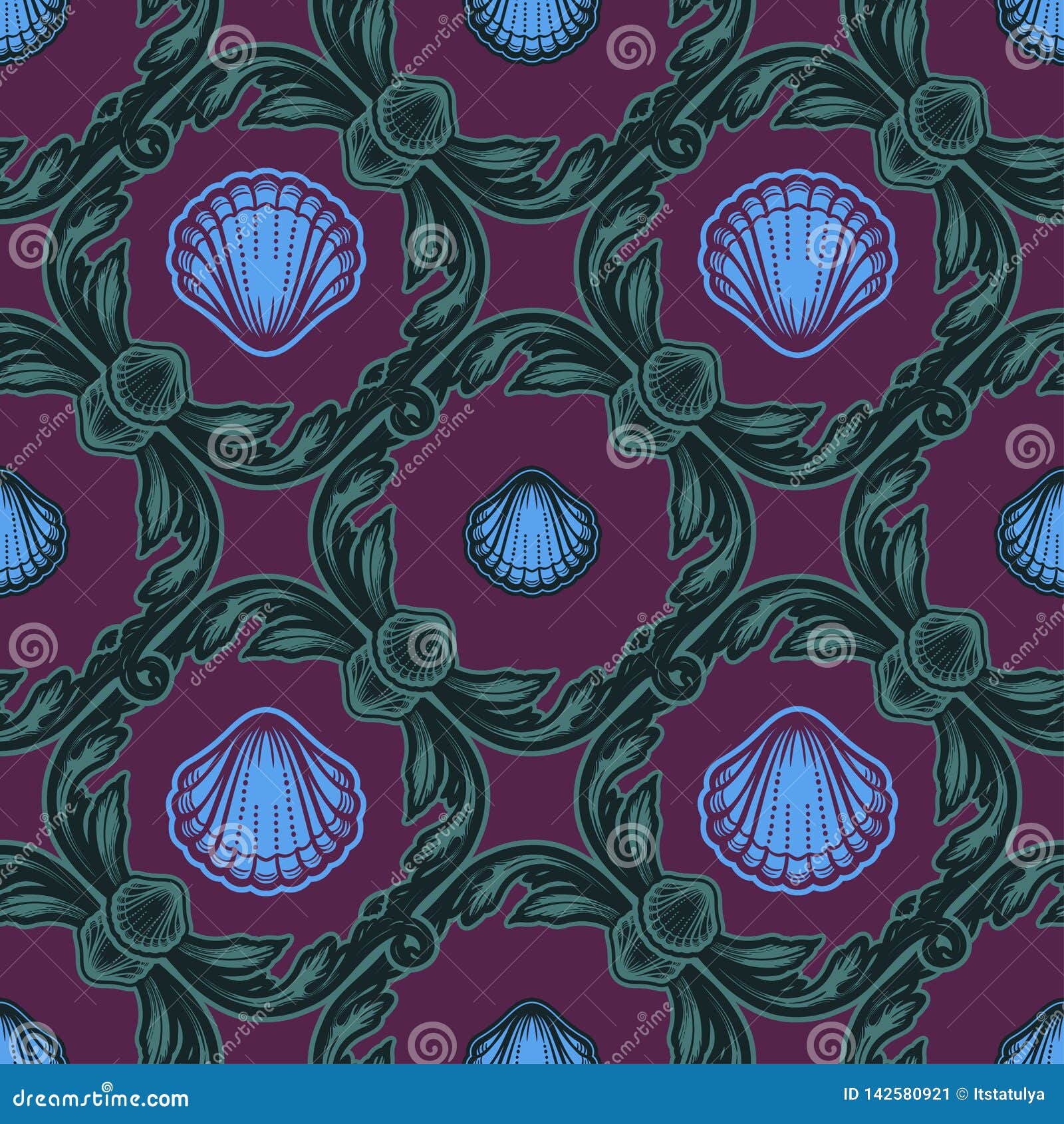 Beautiful Seamless Pattern with Shells. Vector Texture for Wallpapers ...