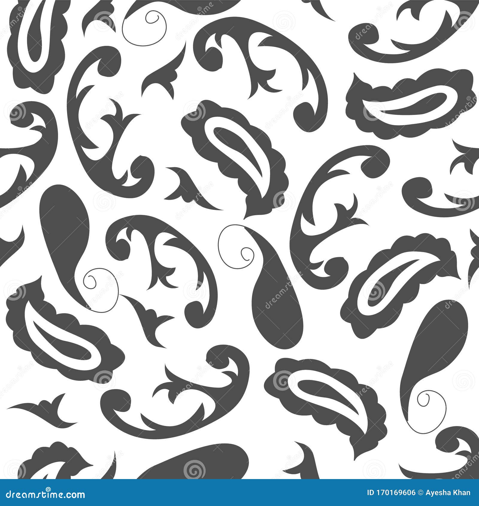 Simple Gray Paisleys Seamless Repeat Pattern Stock Vector ...