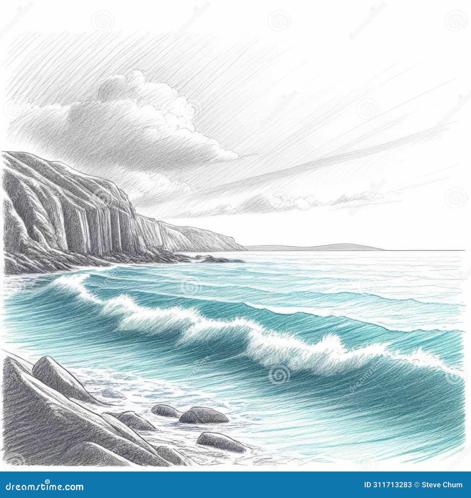 Beautiful Seascape. Hand Drawn Vector Illustration, Sketch Stock ...