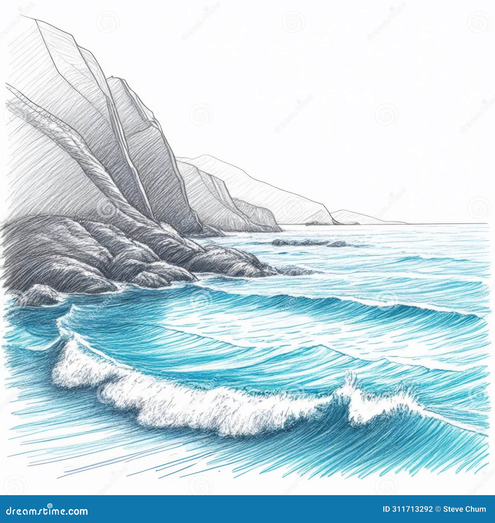 Beautiful Seascape. Hand Drawn Vector Illustration, Sketch Stock ...