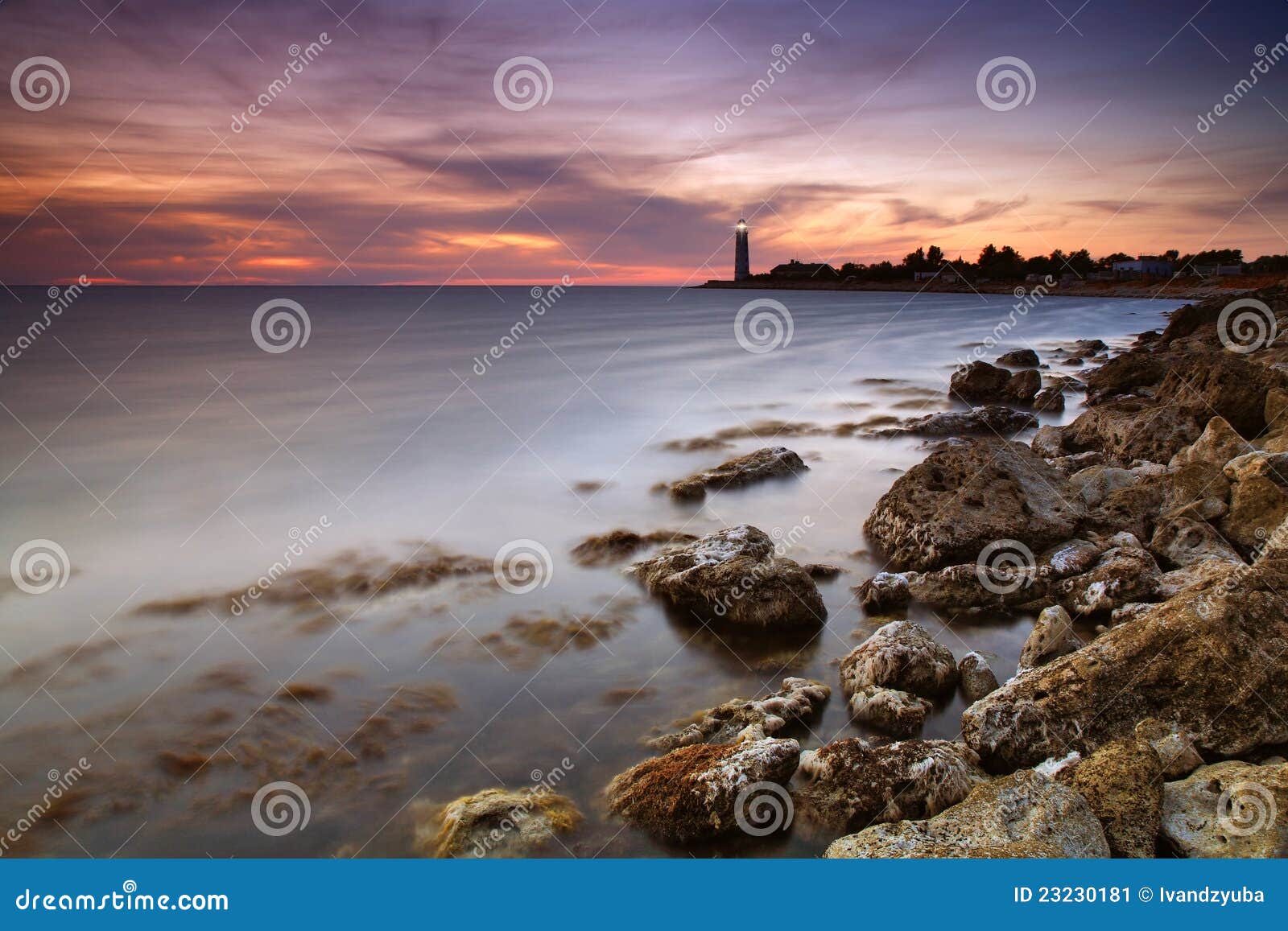 Beautiful Seascape with a Lighthouse at Sunset Stock Image - Image of ...