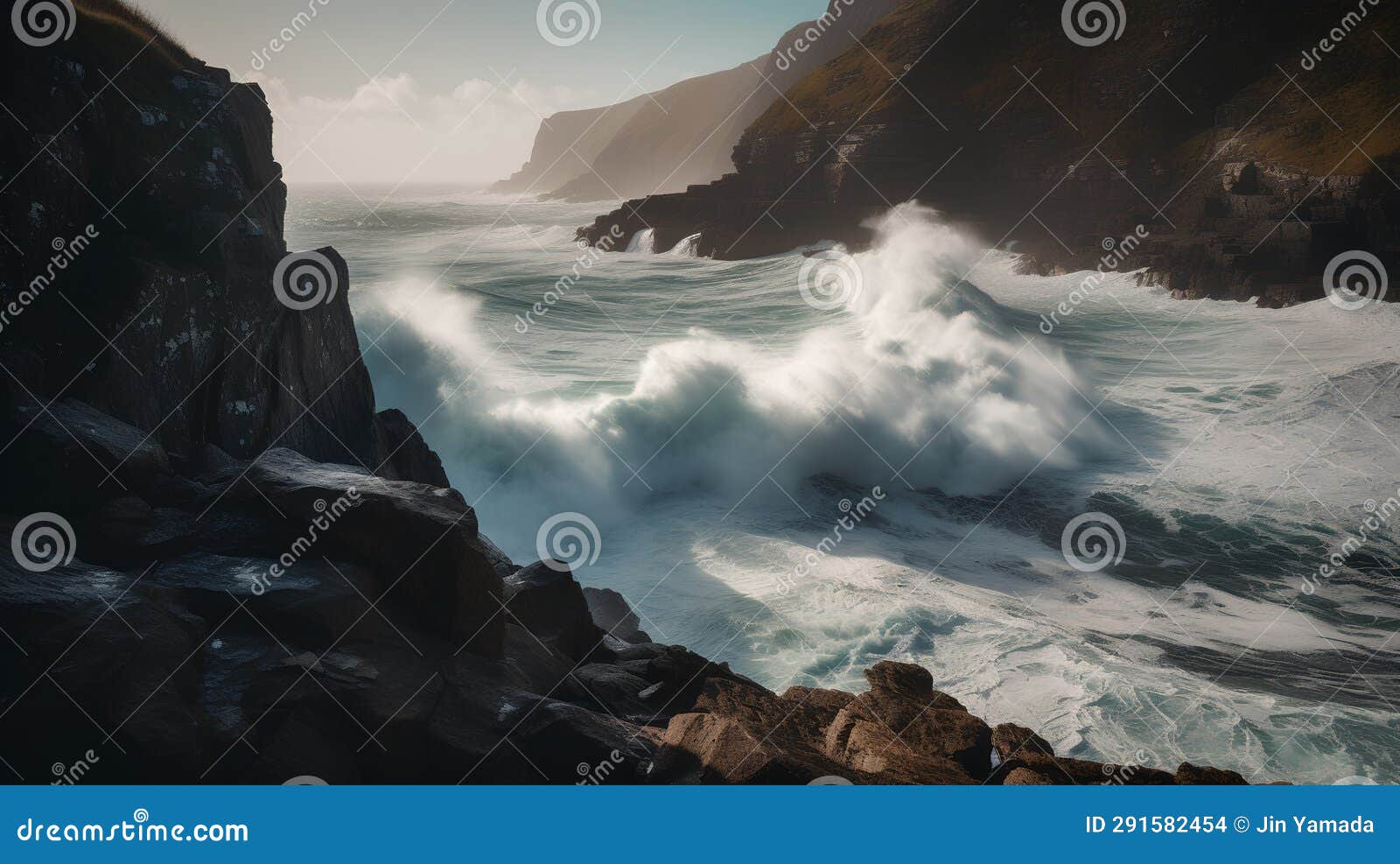 Beautiful Seascape with Ocean Waves Crashing on the Cliffs. Stock ...