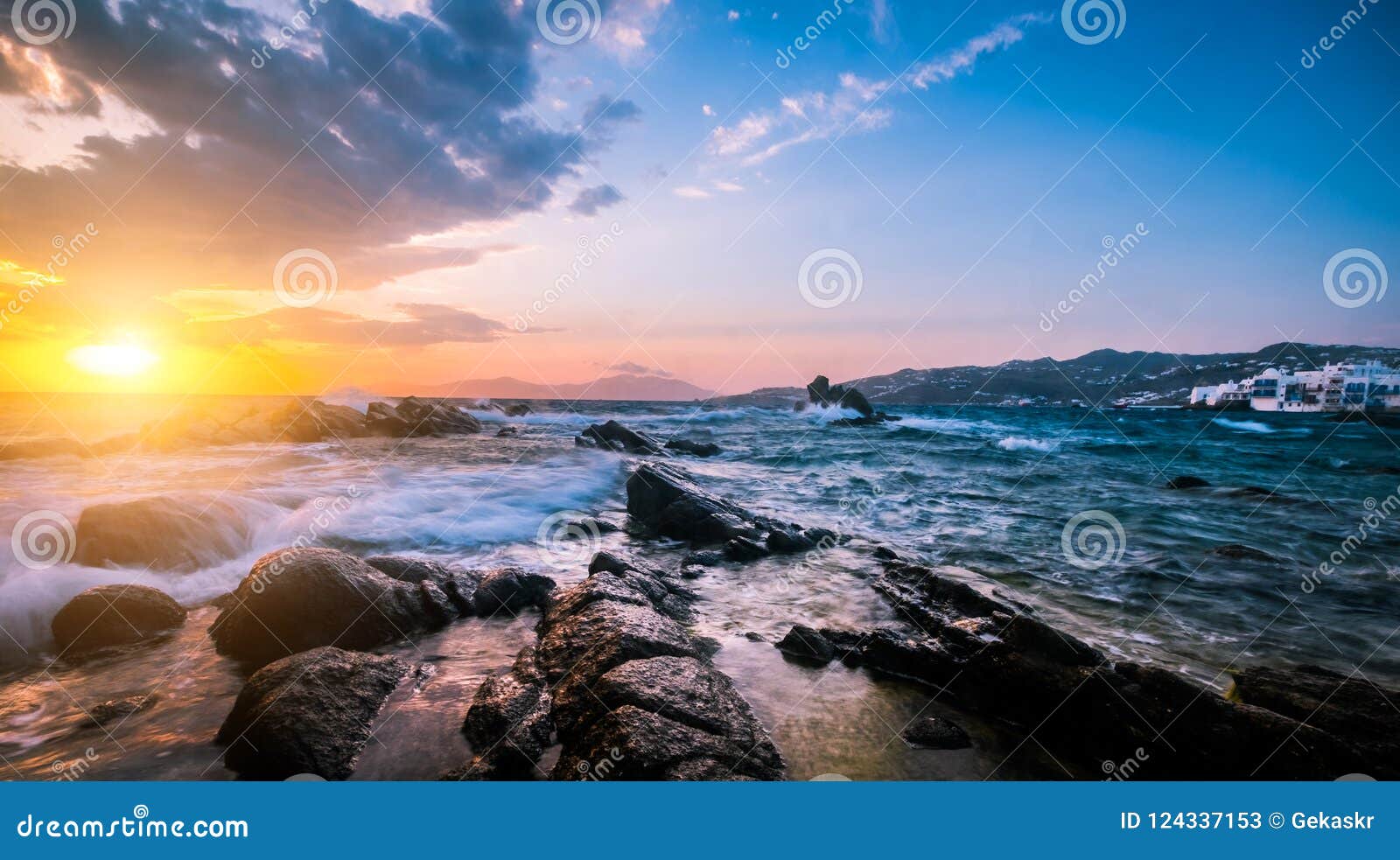 Beautiful Seascape with Rocks and Waves Stock Image - Image of orange ...
