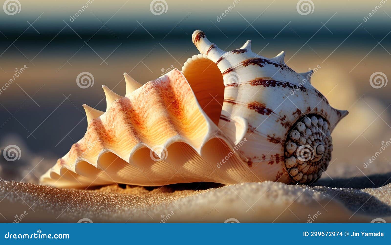 Beautiful Seashell on the Beach at Sunset, Close-up Stock Illustration ...