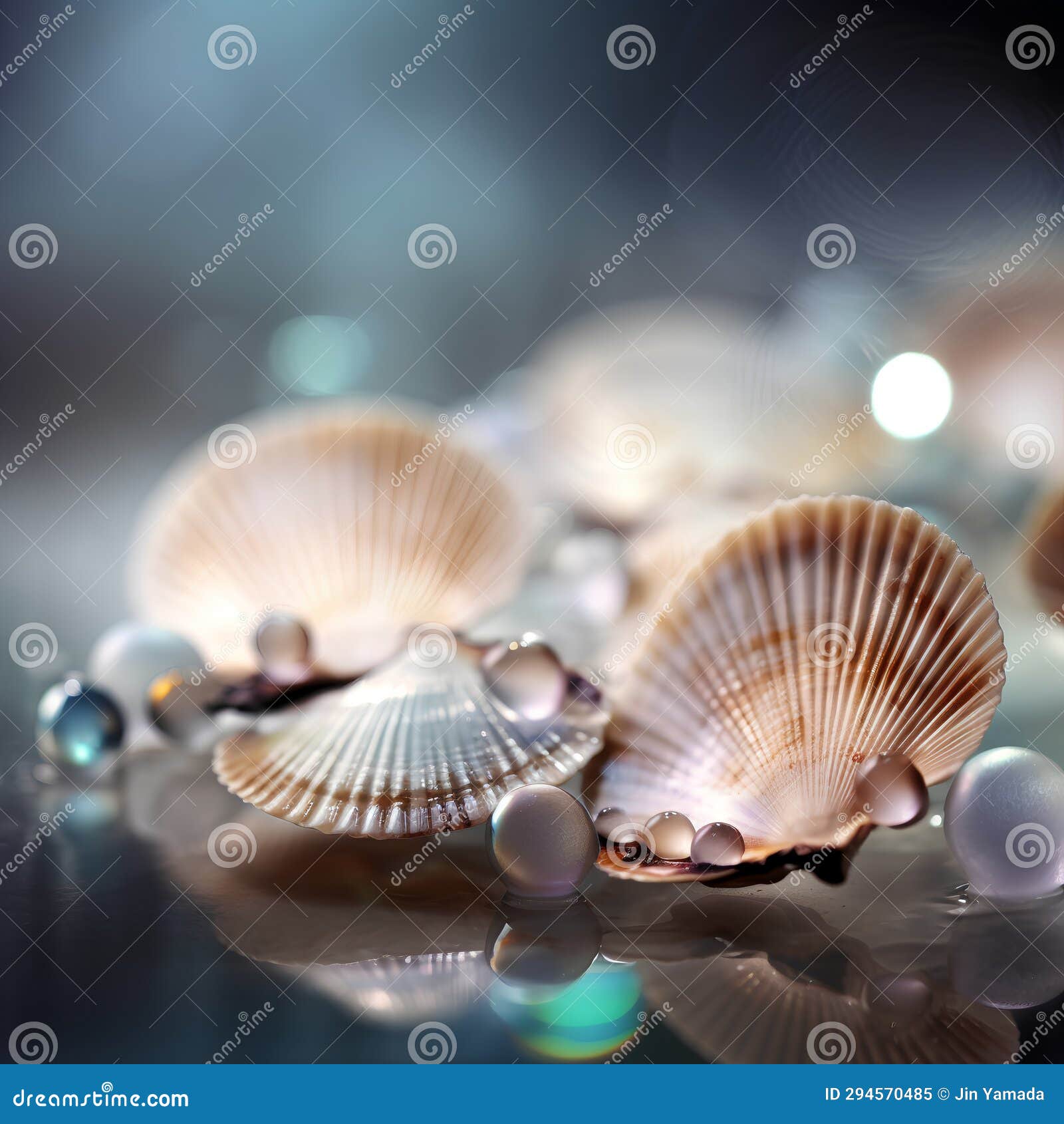 Beautiful Seashells on a Dark Background with Bokeh Stock Illustration ...