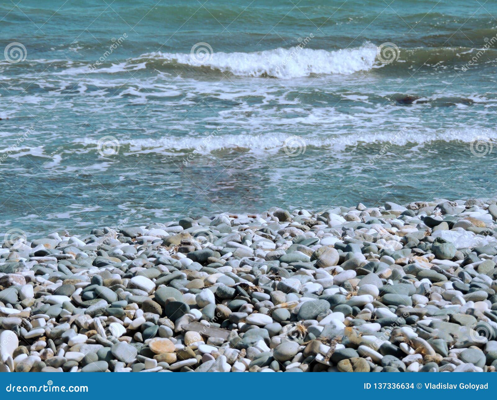 Beautiful Seashore with Waves and Colored Stones Stock Photo - Image of ...