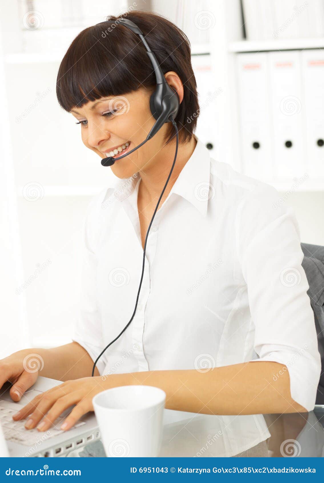Beautiful Secretary with Headset Stock Image - Image of female ...