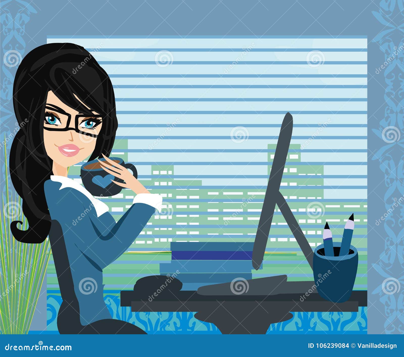 Beautiful Secretary Working with Computer Stock Vector - Illustration ...