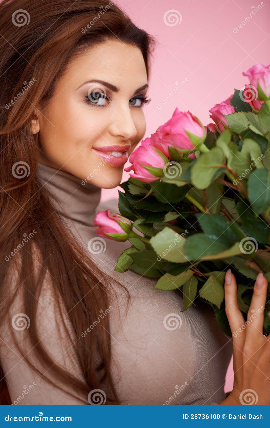 Beautiful Seductive Woman with Roses Stock Photo - Image of elegant ...