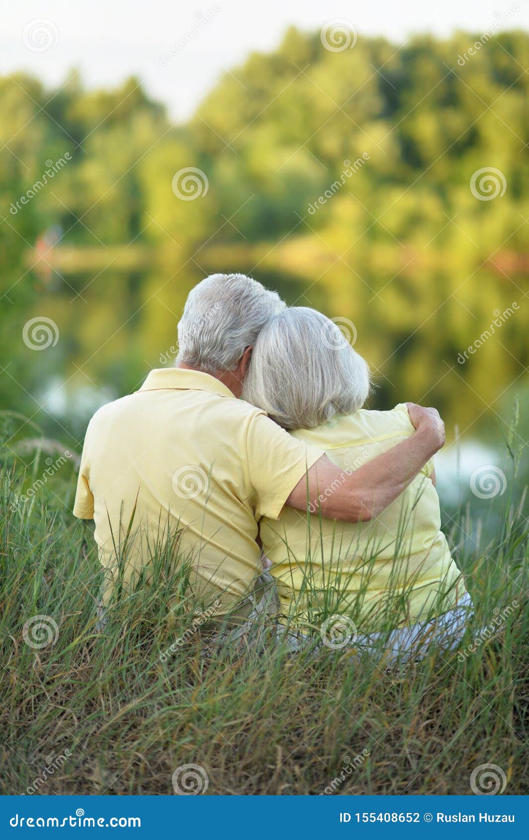 Beautiful Senior Couple Hugging in the Park, Back View Stock Photo ...