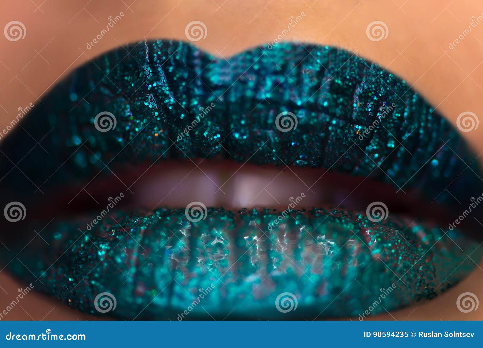 Beautiful Sensual Lips with Turquoise Makeup Stock Image - Image of ...