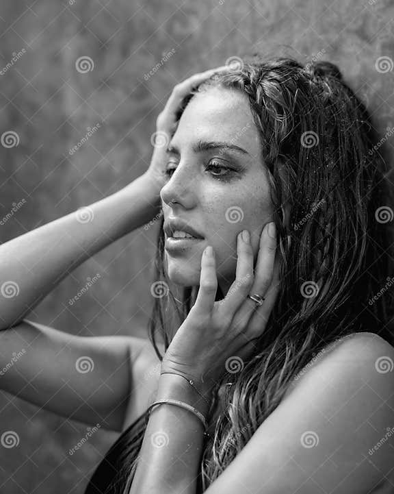 Beautiful Sensual Woman With Clean Skin Natural Make Up Outdoor