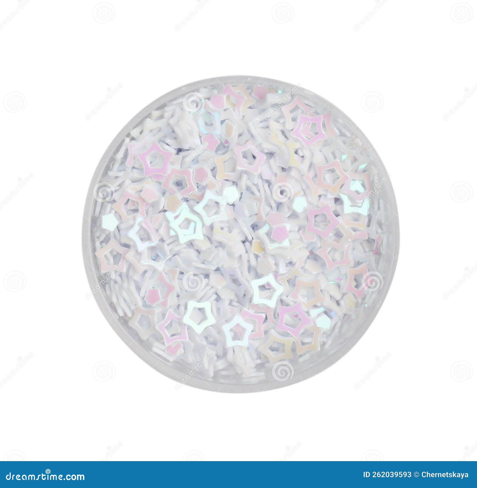 Beautiful Sequins in Shape of Stars on White Background, Top View Stock ...