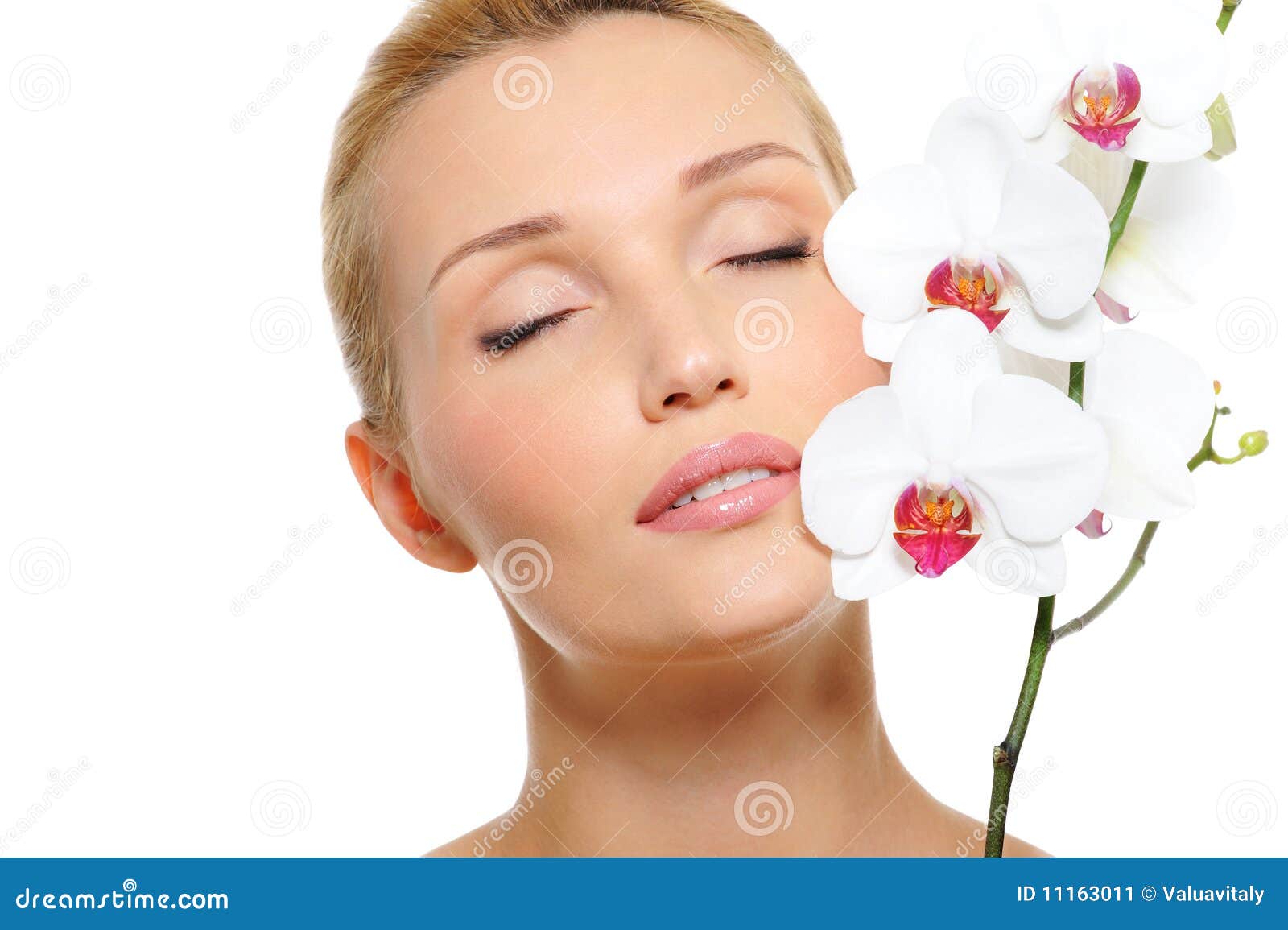 Beautiful Serene Female Face with Flowers Stock Image - Image of ...