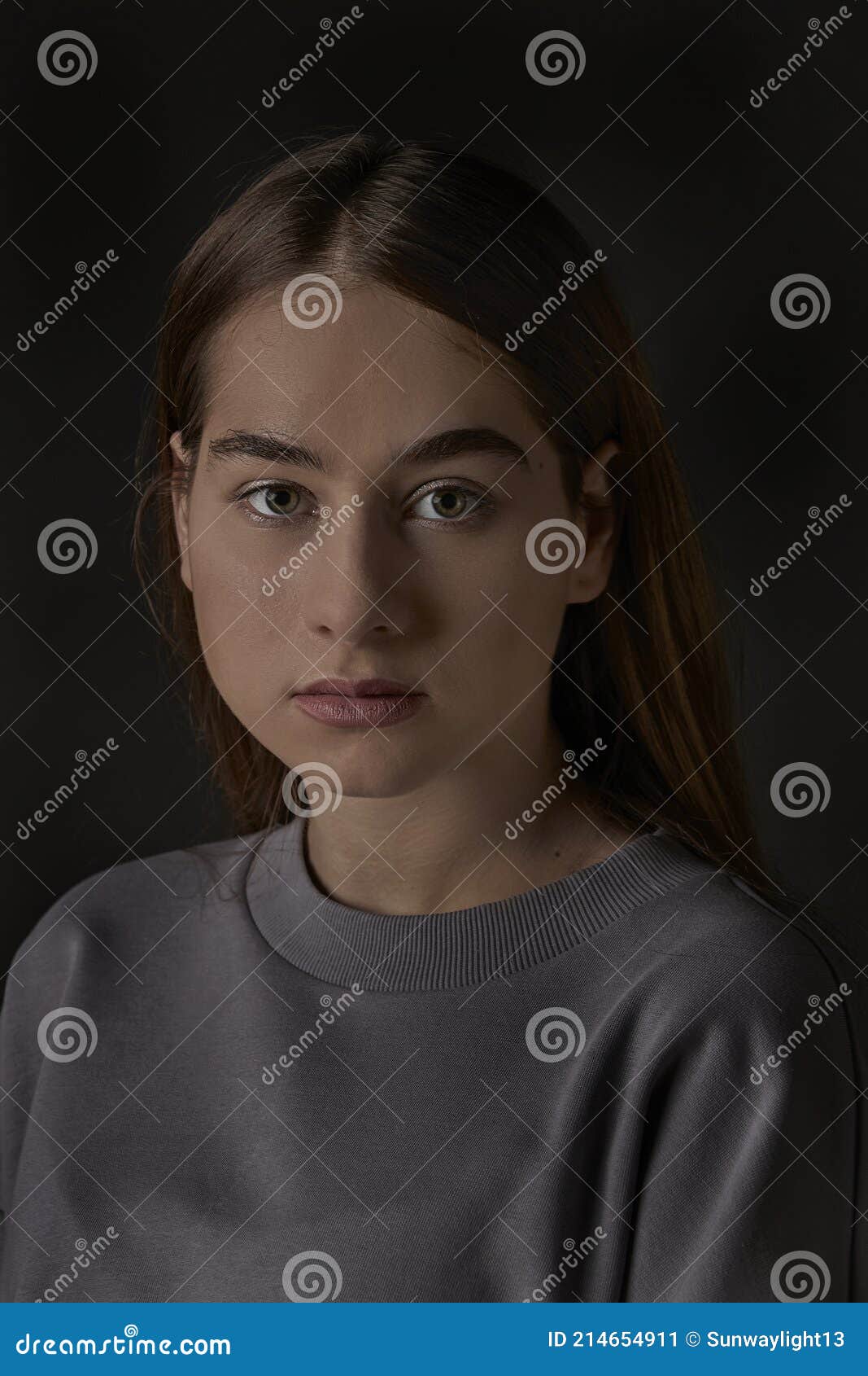 Beautiful Serious Girl Portrait On Black Background Stock Image Image
