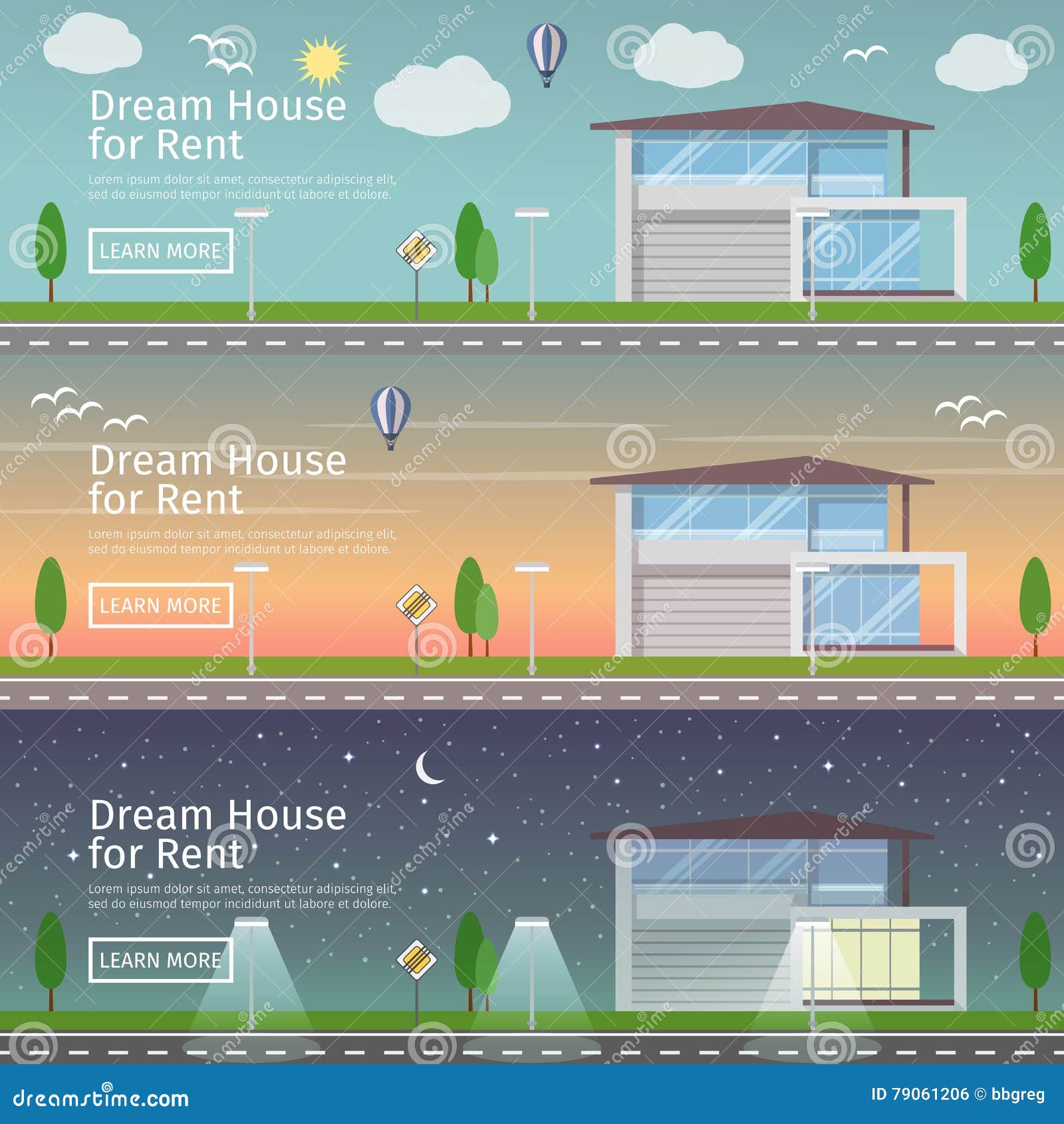 Beautiful Set of Flat Vector Web Banners on the Theme Modern Real ...