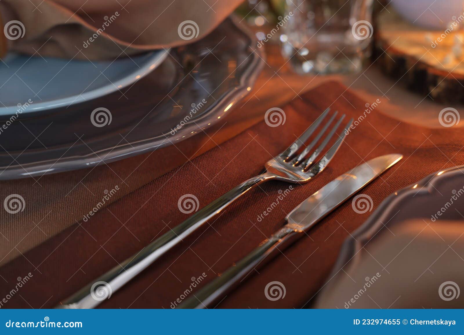 Beautiful Setting with Cutlery and Plates on Table Stock Image - Image ...