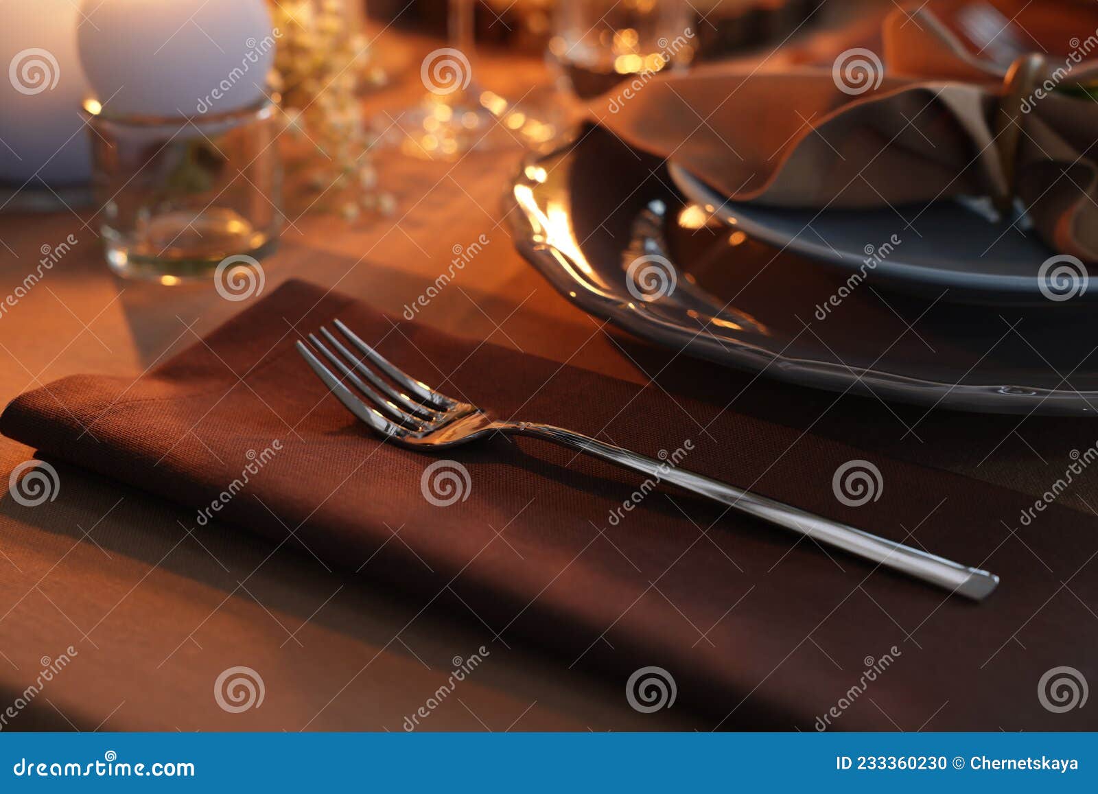 Beautiful Setting with Cutlery and Plates on Table Stock Photo - Image ...