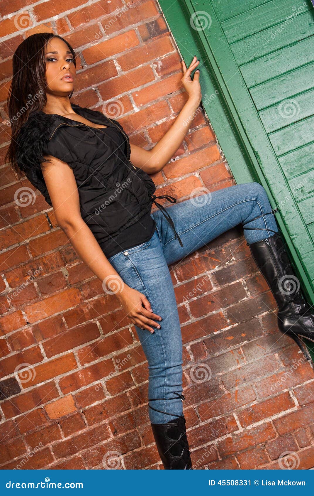 Beautiful African American Black Woman Wearing Casual Black Stock Image