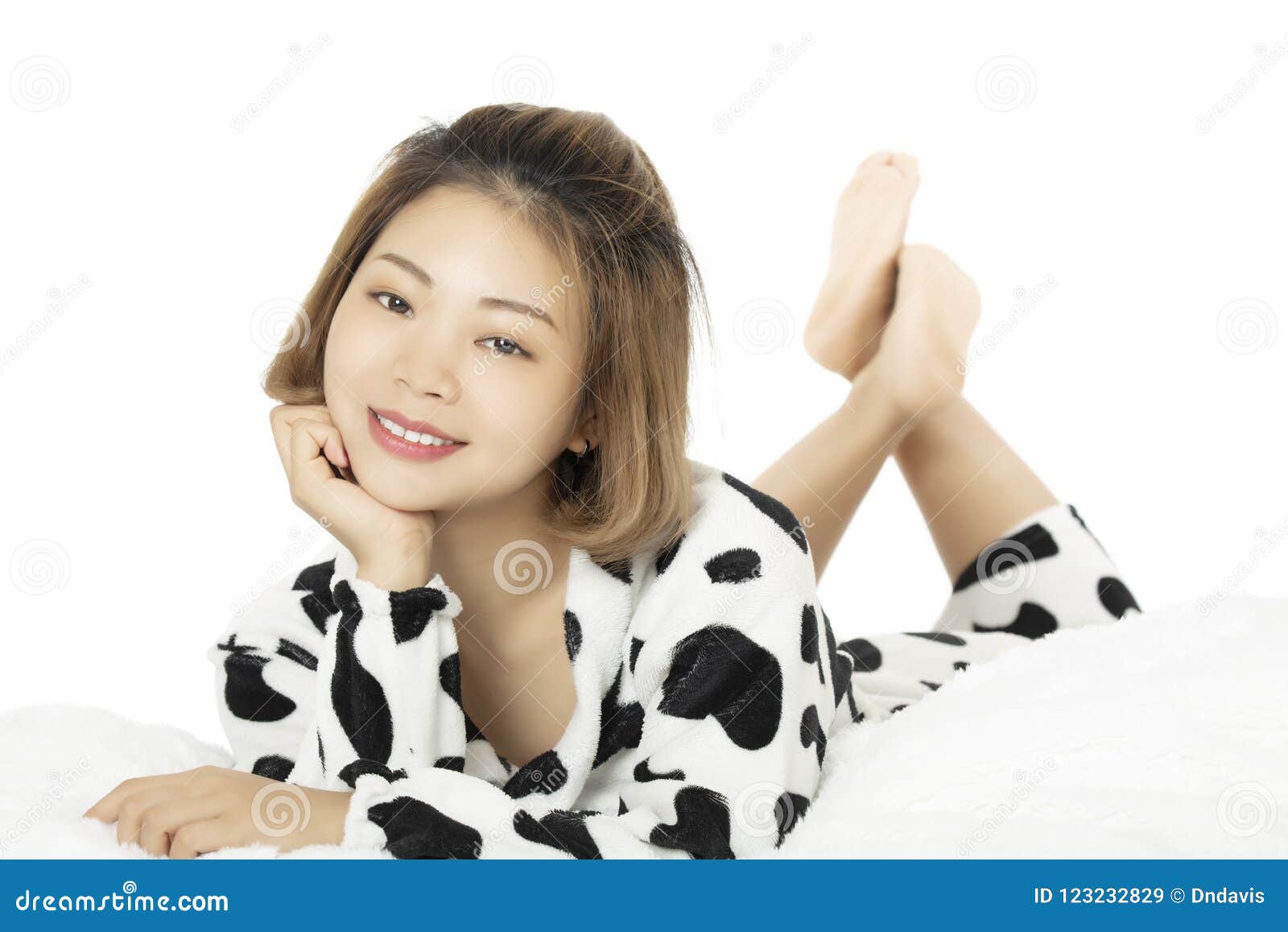 Asian Woman Wearing A Pajamas On White Backround Stock Image Image Of