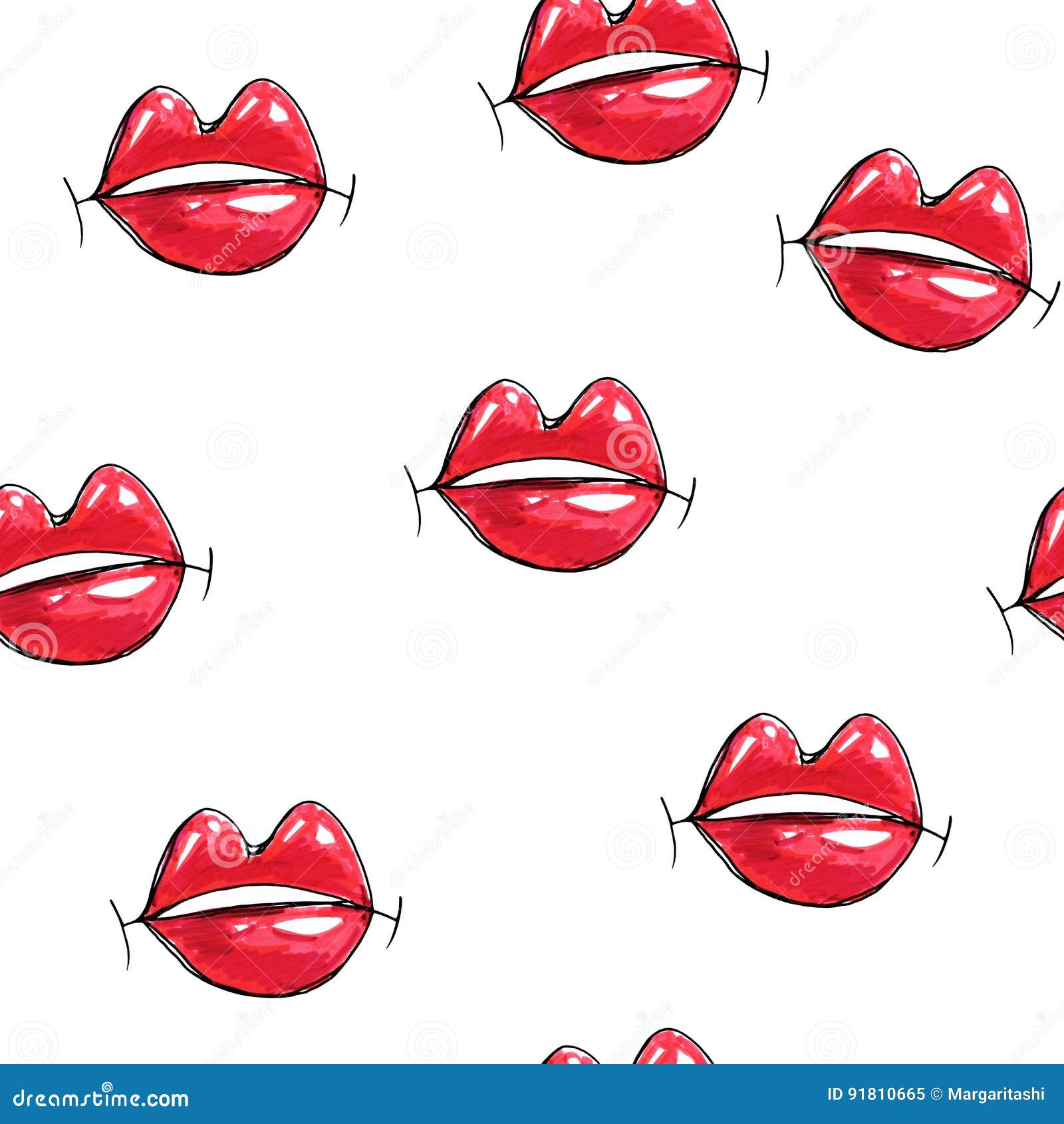 Beautiful Lips with White Teeth on a White Background. Female Red Lips ...