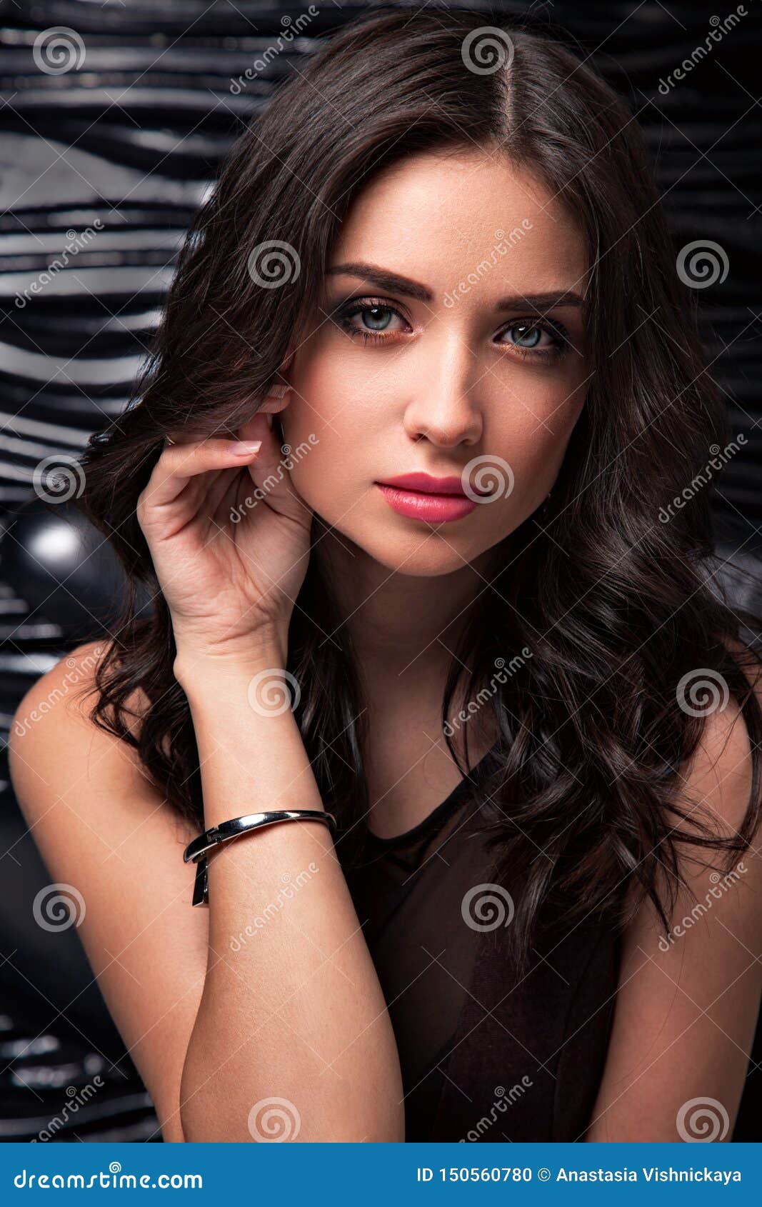 Beautiful Sexy Makeup Woman With Pink Lipstick Contrast Eyebrow And