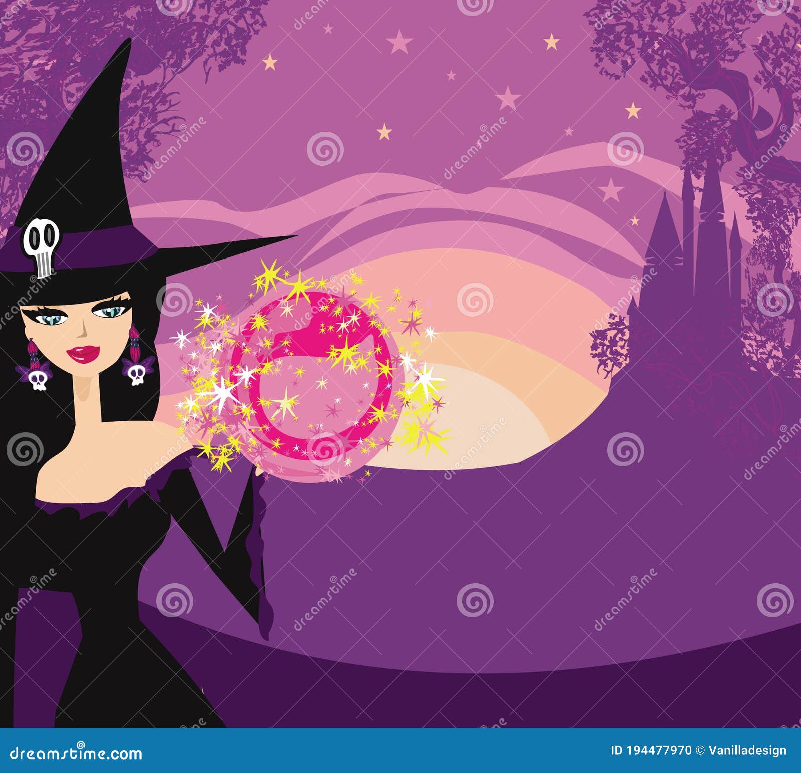 Beautiful and Witch with a Magic Ball Stock Vector - Illustration of ...