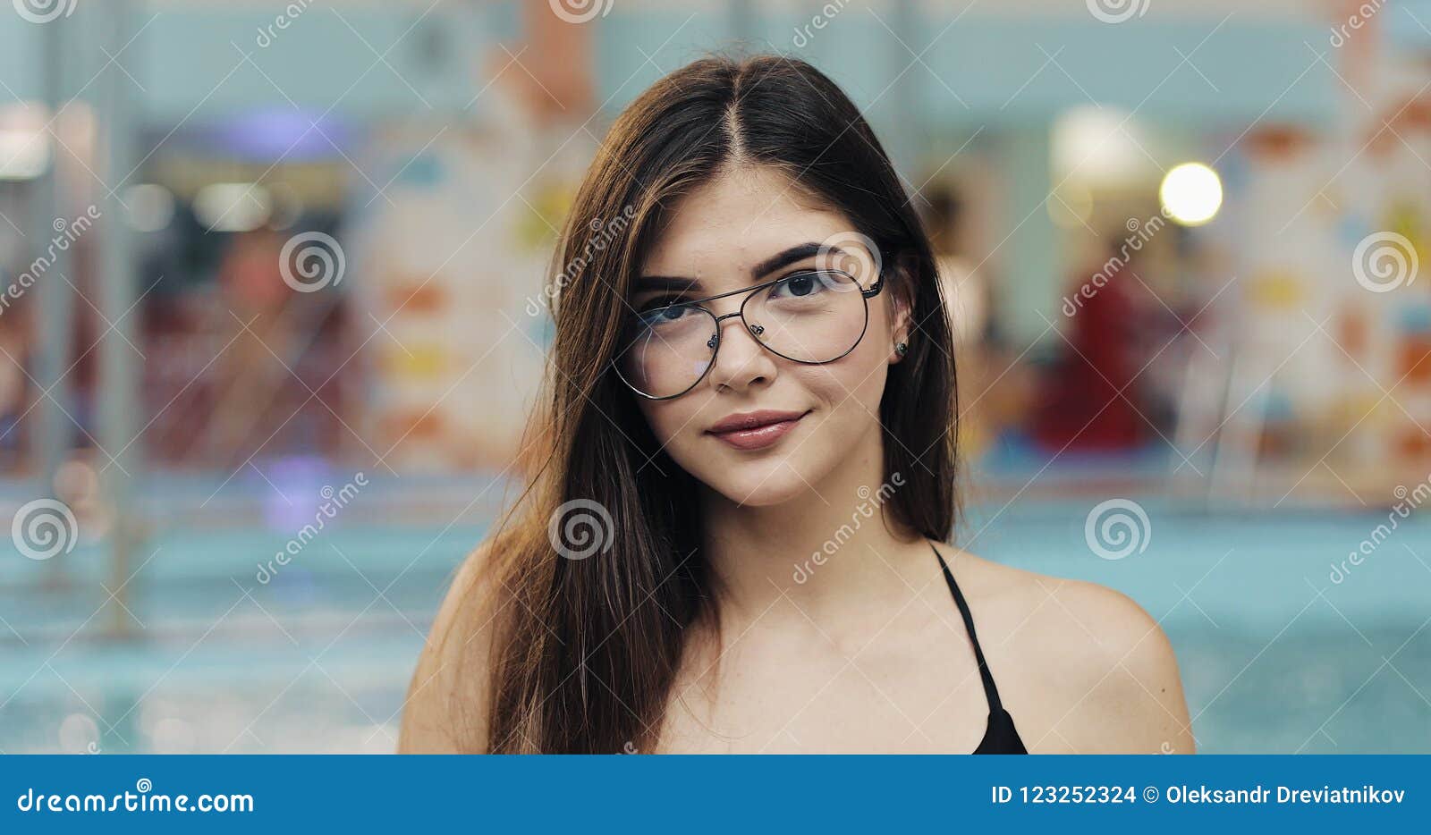 Beautiful Woman In Bikini Posing Near The Swimming Pool Portrait Of