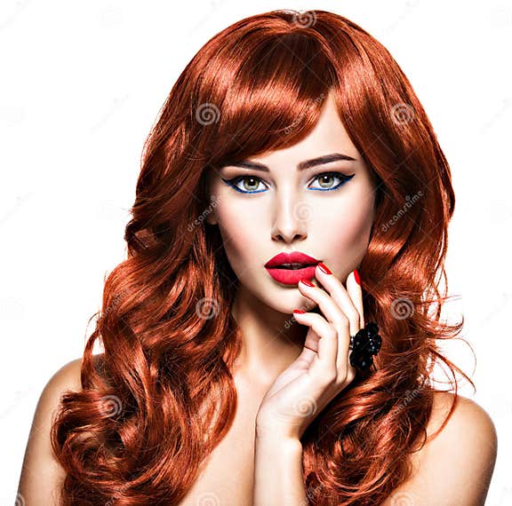 Beautiful Woman With Long Red Hair Fashion Portrait Stock Image