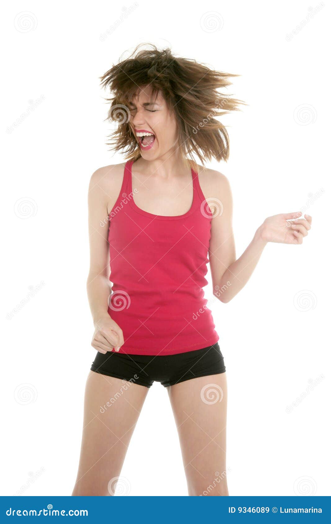 Beautiful Woman in Red Dancing on Studio Stock Image - Image of action ...