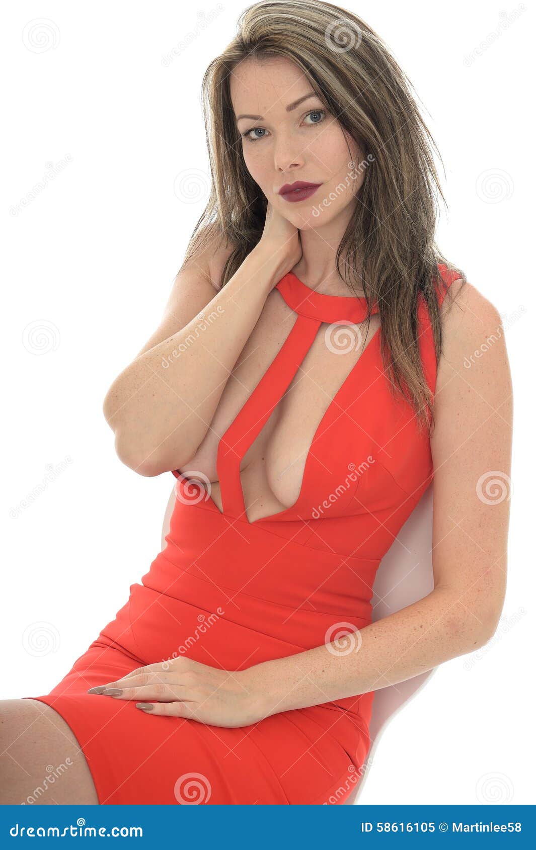 Beautiful Young Woman Wearing A Revealing Red Dress Stock Image Image