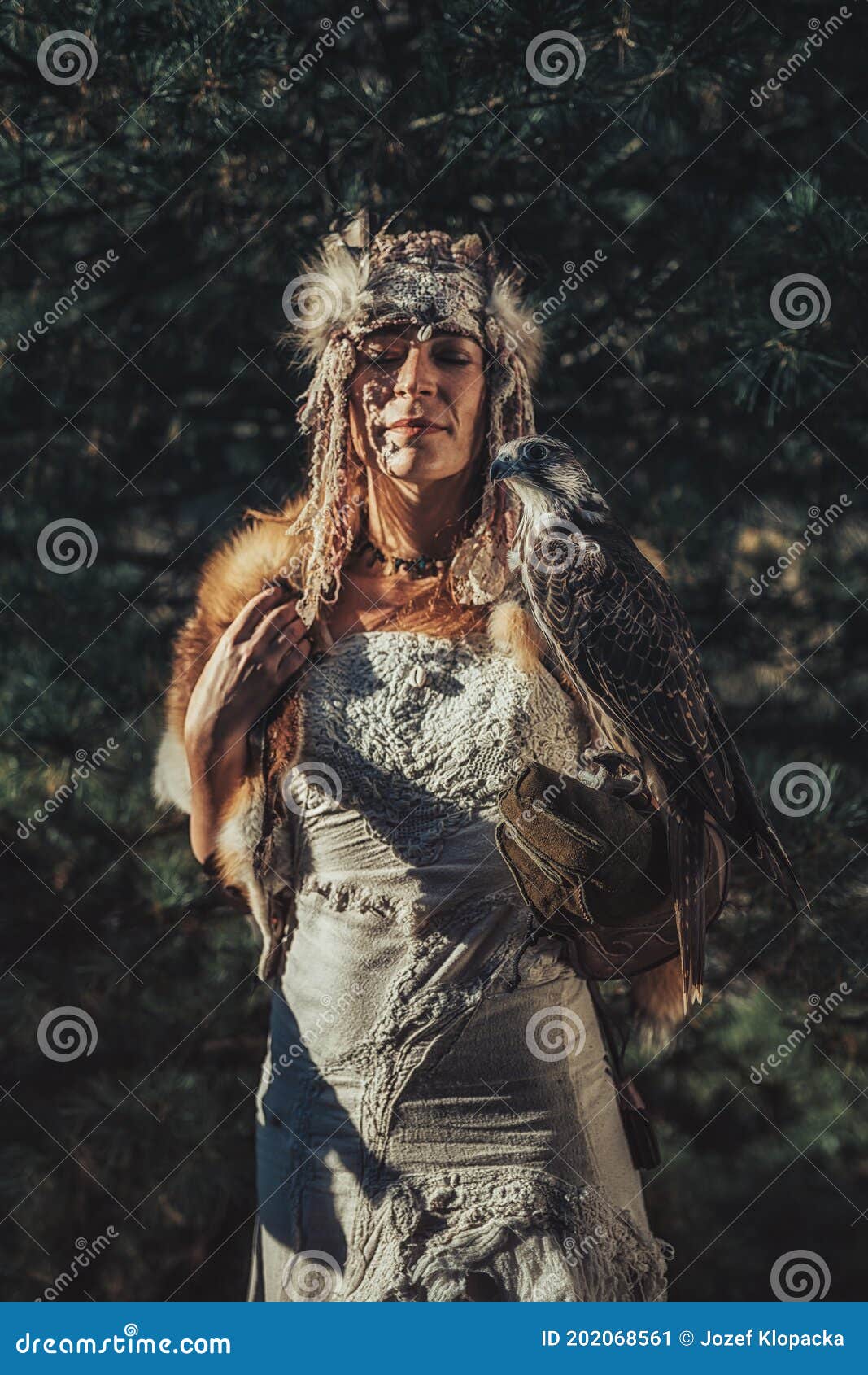 Beautiful Shamanic Woman with Eagle in the Nature. Stock Image - Image ...