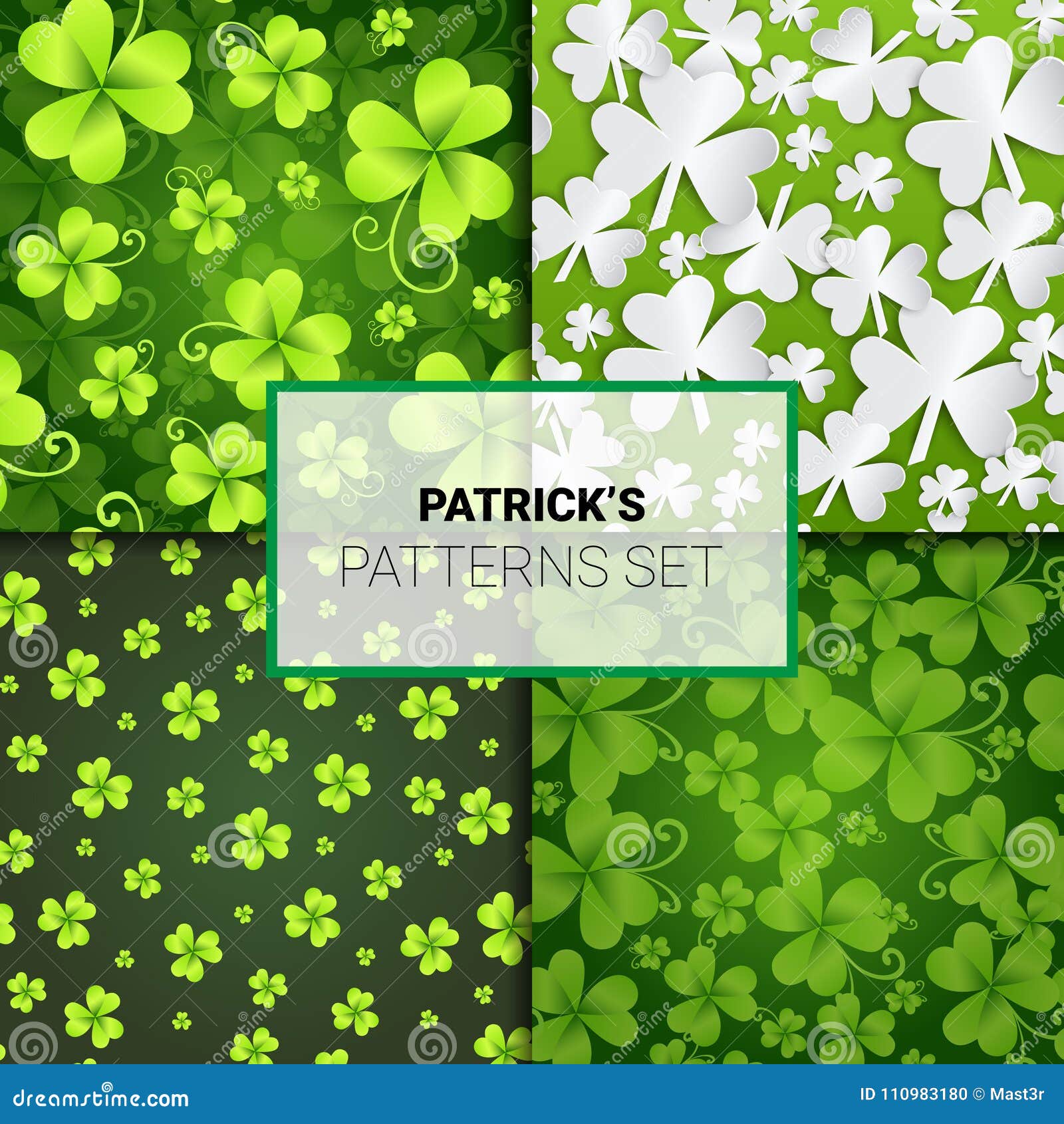 Beautiful Shamrock Patterns Set Seamless Backgrounds For Saint