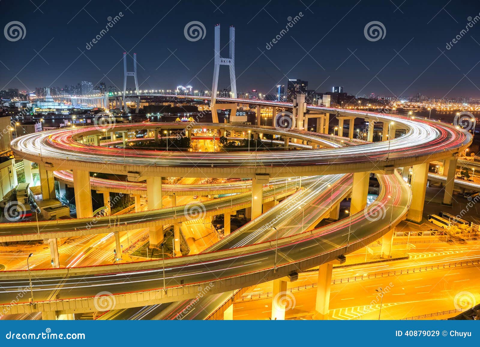 Beautiful Shanghai Nanpu Bridge at Night Stock Image - Image of nanpu ...