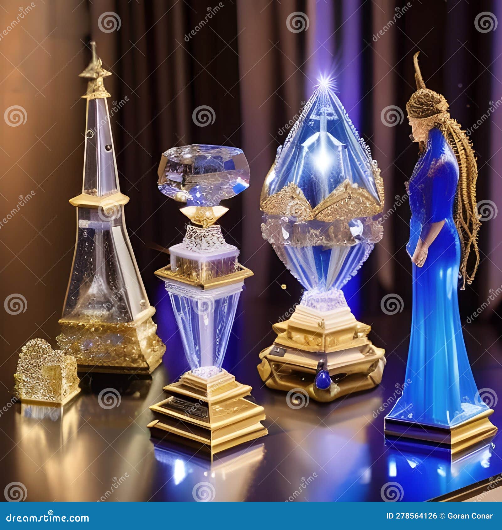 Crystal objects on a table stock illustration. Illustration of shiny ...