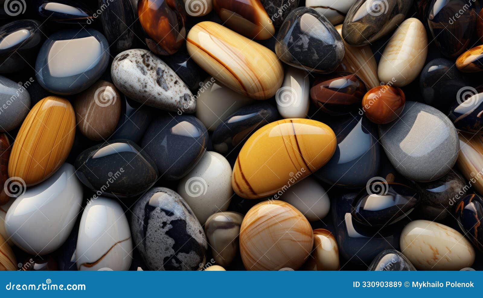 Beautiful Shiny Pebble Stones with Reflections and Wet Effect. Neural ...