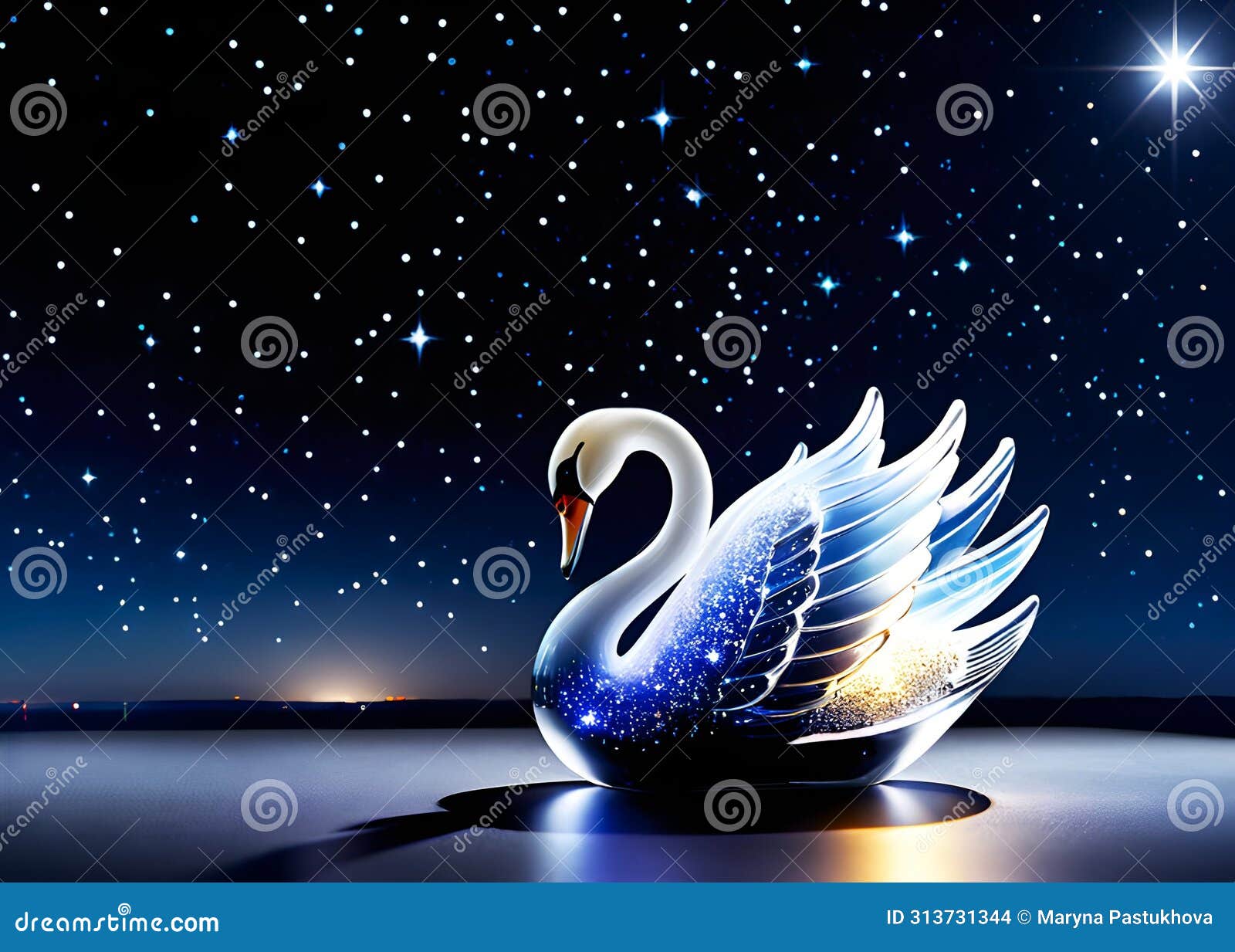 A Beautiful Shiny Swan Against the Starry Night Sky Stock Illustration ...