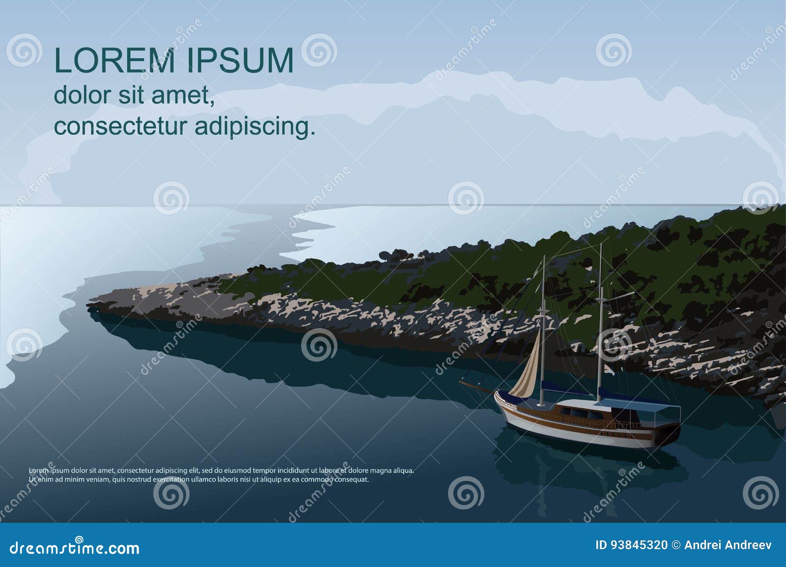 The Beautiful Ship Against the Rocks in the Bay in the Morning. Stock ...