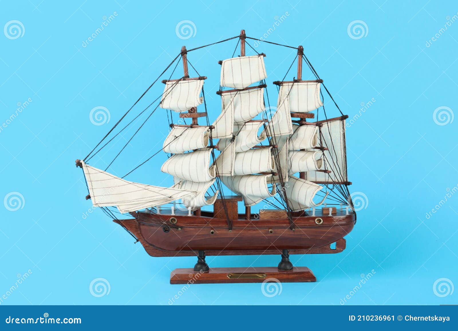 Beautiful Ship Model on Light Blue Background Stock Image - Image of ...